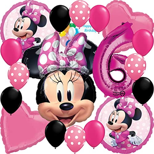 Minnie Mouse Party Supplies 6th Birthday Balloons Bundle with Character ...
