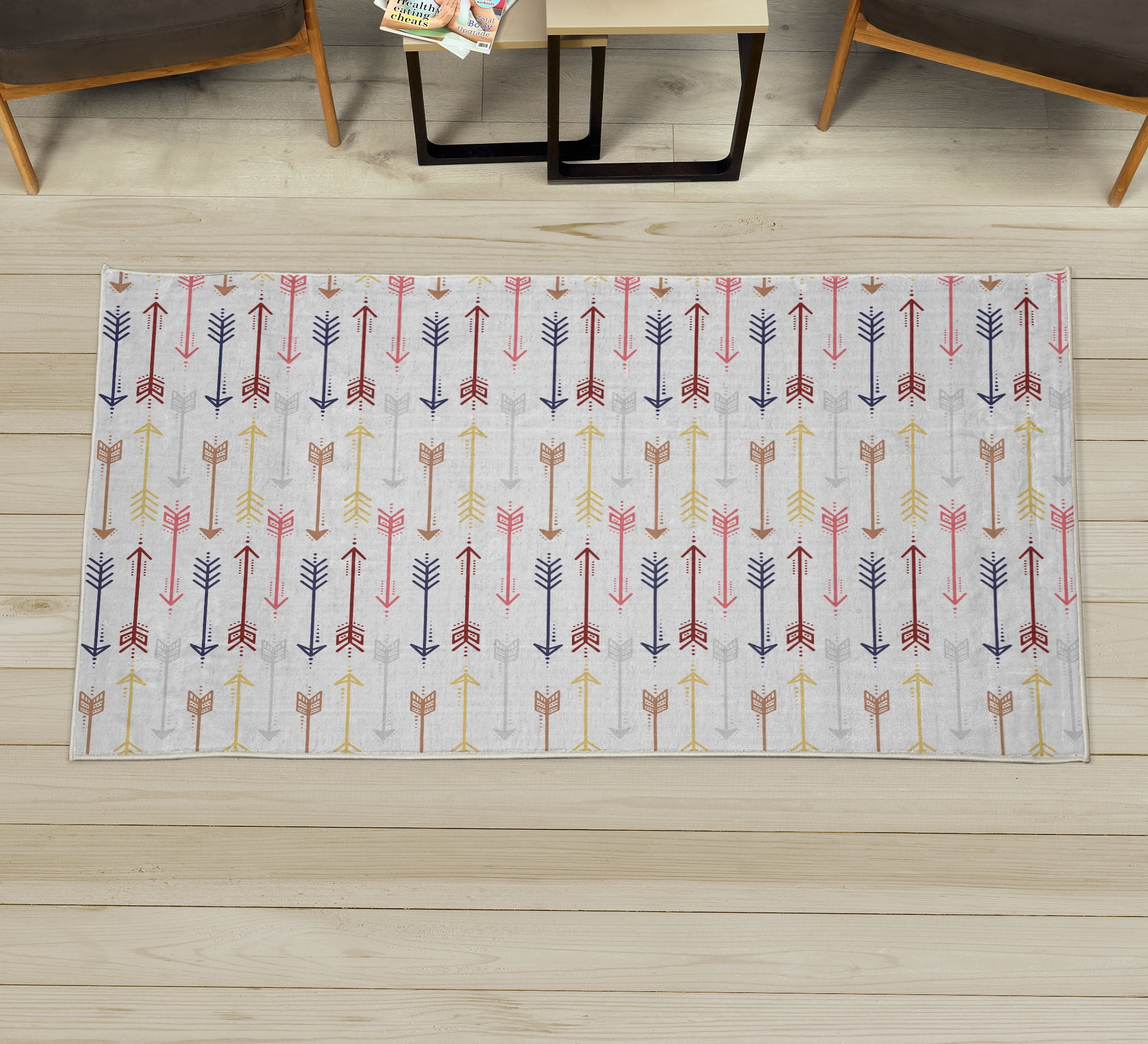 Boho Decorative Rug, Retro Arrow Pattern in Horizontal Line Heading to ...