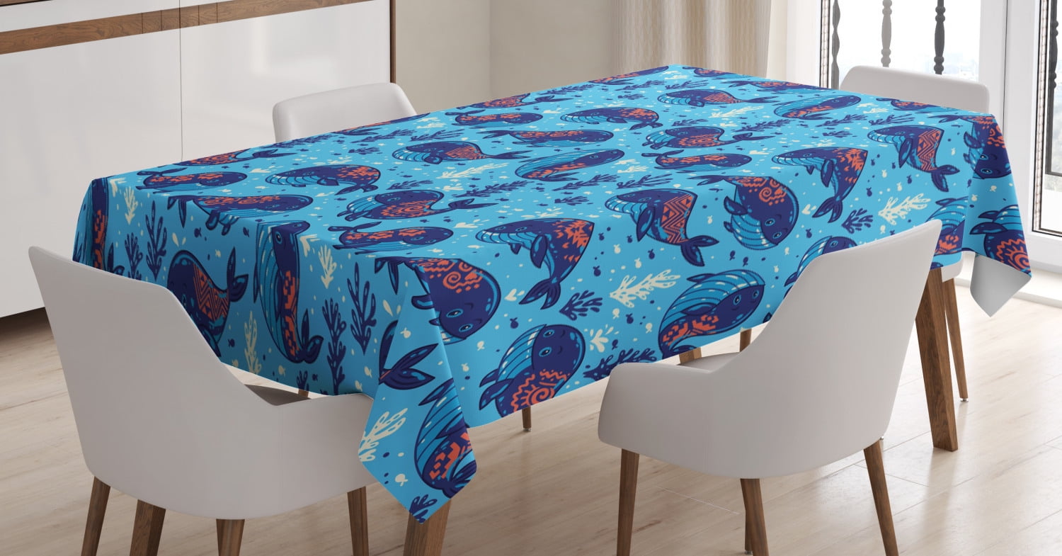 Ambesonne Aqua Tablecloth Rectangular Table Cover, Cartoon Marine Life ...