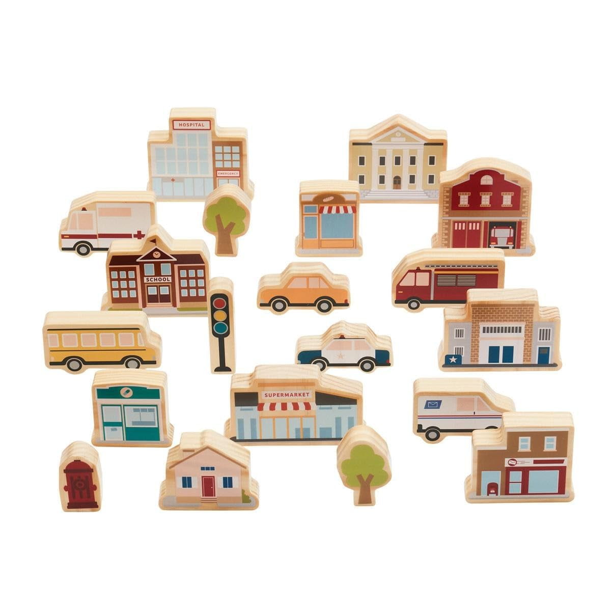 Kaplan Early Learning Community Block Set - 20 Pieces, Wooden Town ...