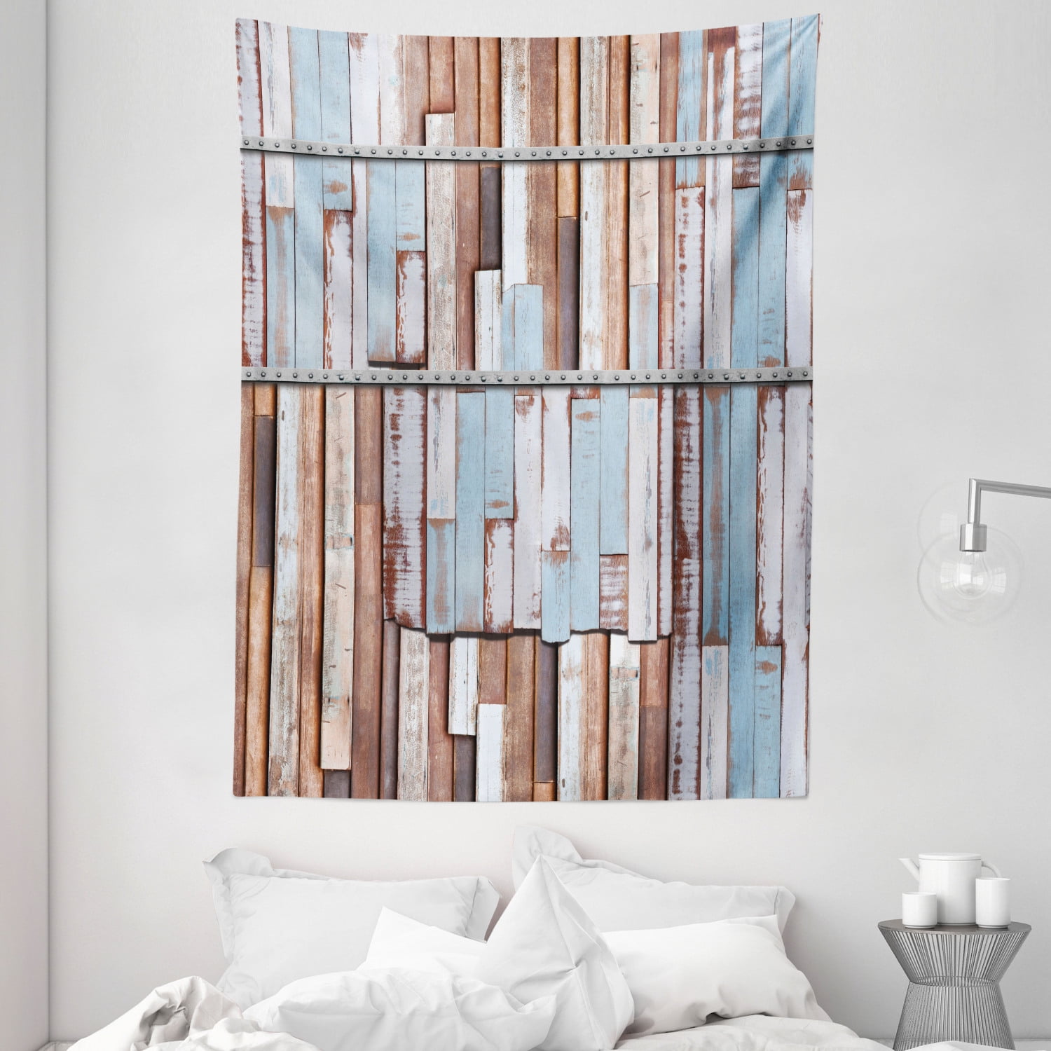 Rustic Tapestry, Nautical Long Wooden Planks Tree Designs on with Rusty ...