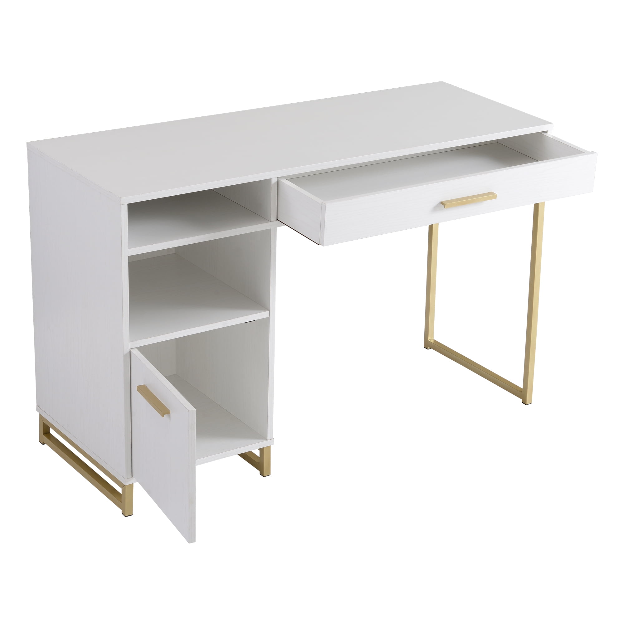 Free Shipping Mainstays Wood Metal Writing Desk with 1 Drawer and 1 Door for Teen Adult 29.92 in White Finish. Walmart