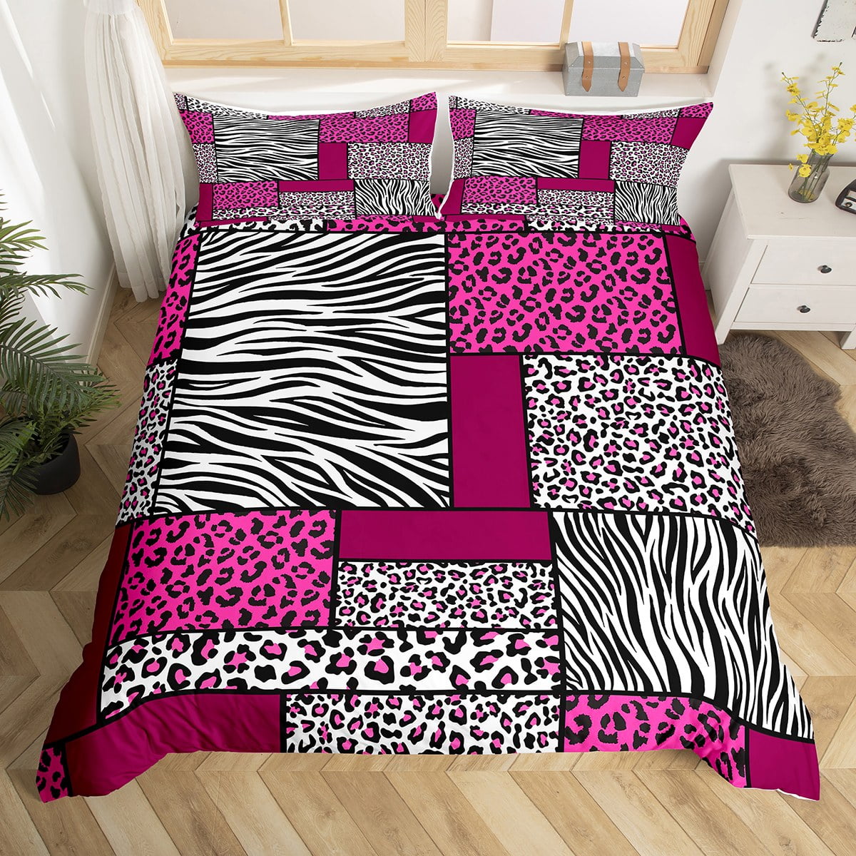 YST Wildlife Patchwork Bedding Sets Twin Zebra Print Comforter Cover ...