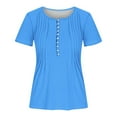 Eiyaclvo Womens Hide Belly T Shirts Short Sleeve Button Pleated Blouses ...