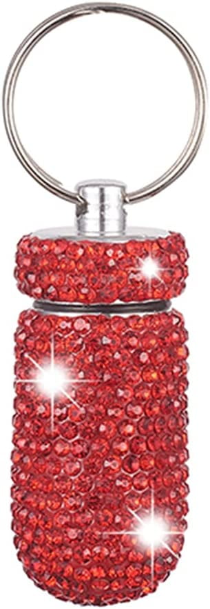 Bling Rhinestones Portable Pill Box Keychain Pendant Aluminium Alloy ...