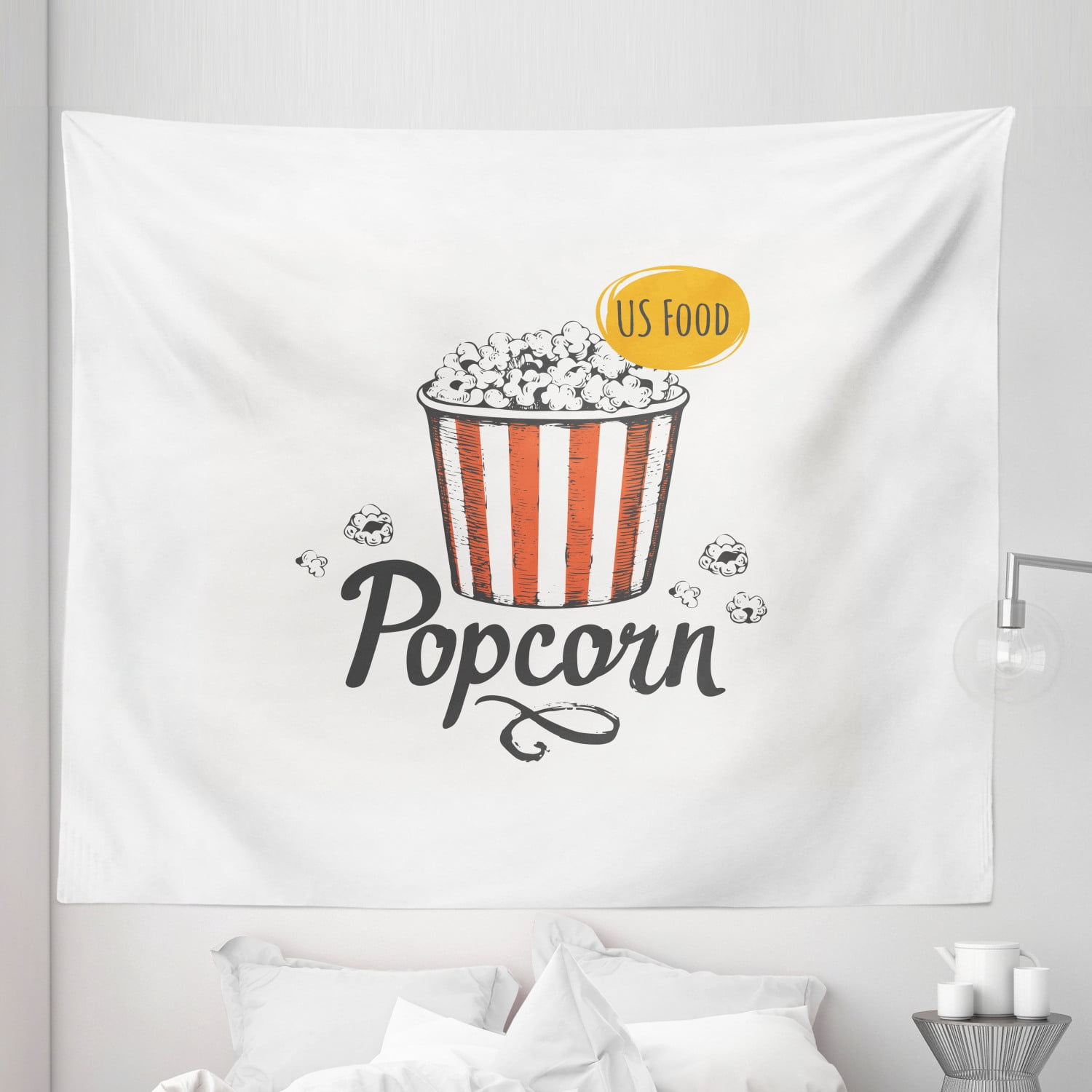 Movie Theater Tapestry, Sketch Design Cinema Snack US Fast Food Pop ...