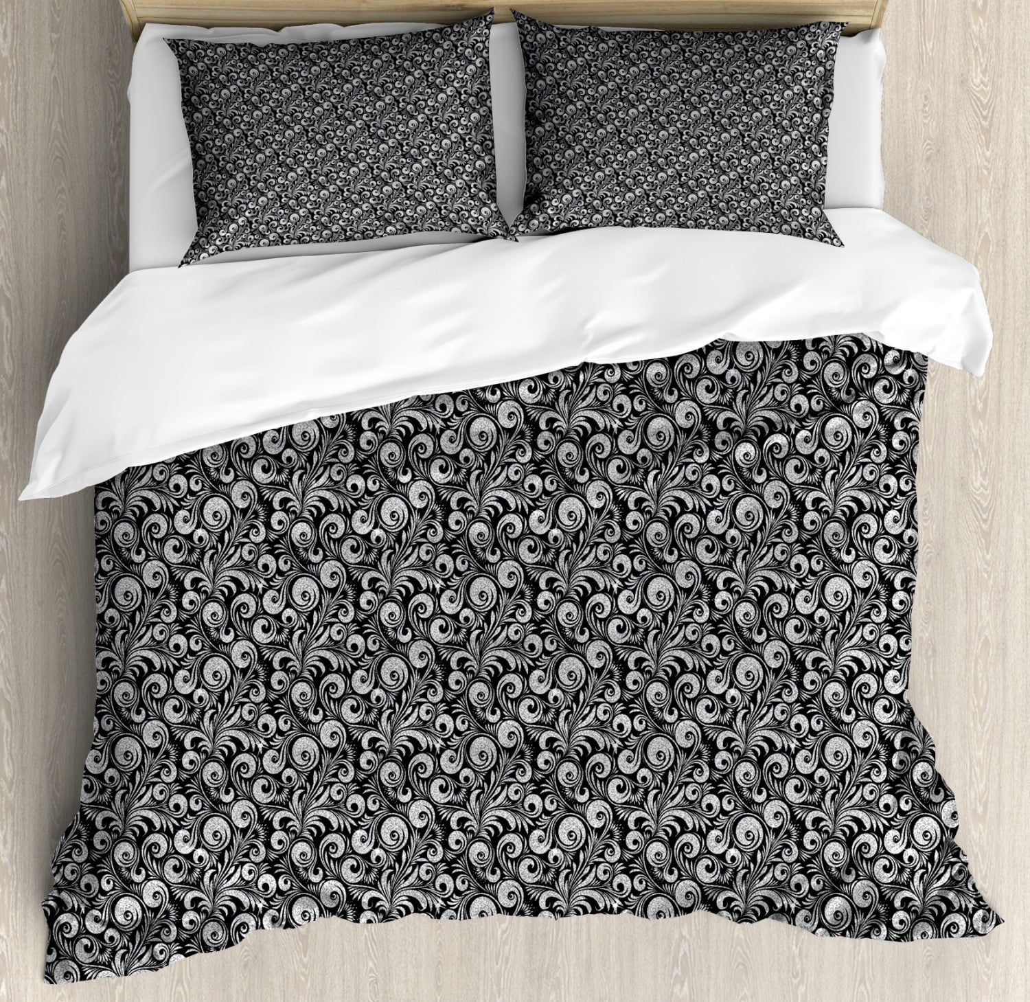 Abstract Duvet Cover Set Queen Size, Curvy Botanical Leaves Inspired ...