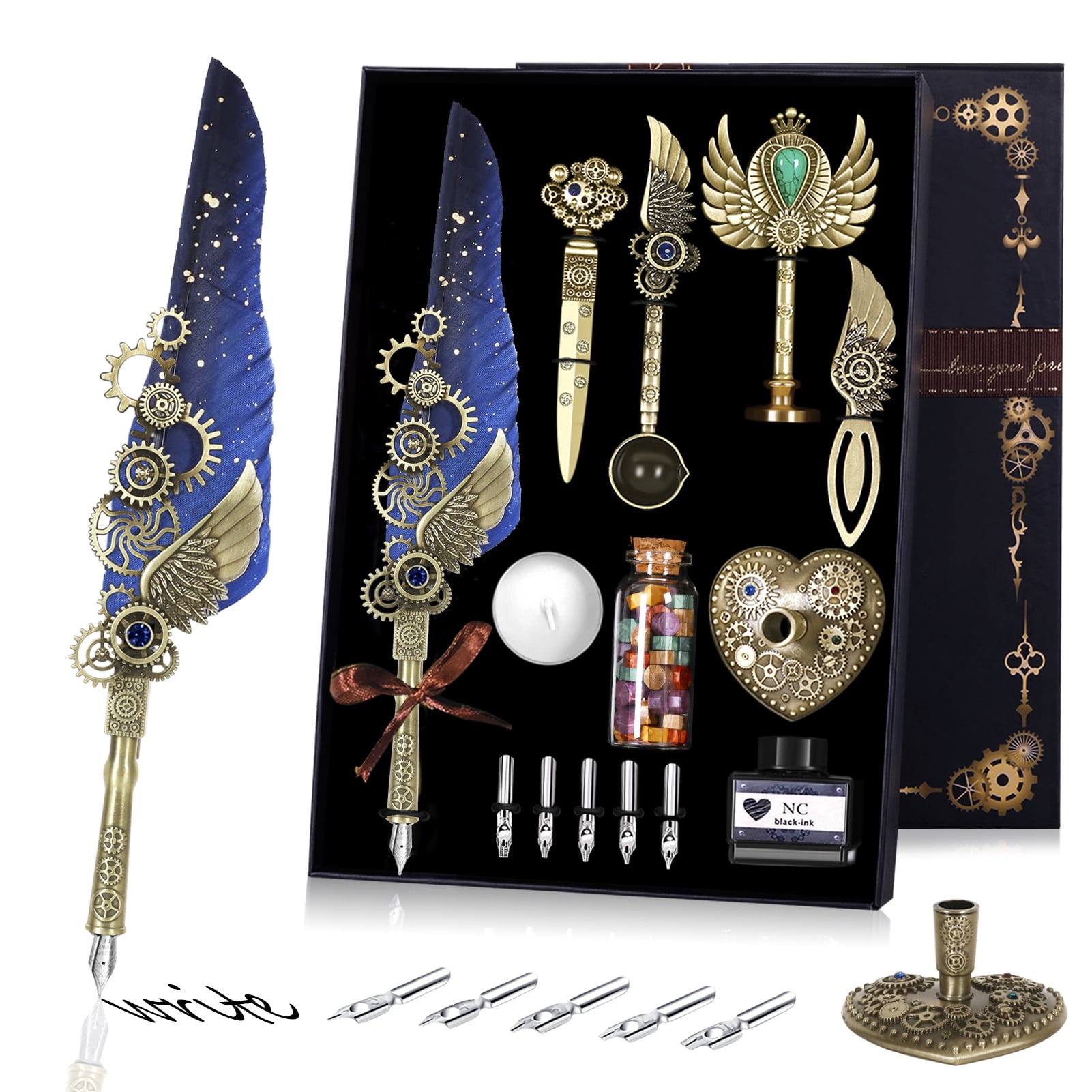 Gusnilo Quill Pen and Ink Set Calligraphy Pen Set for Beginners Feather ...