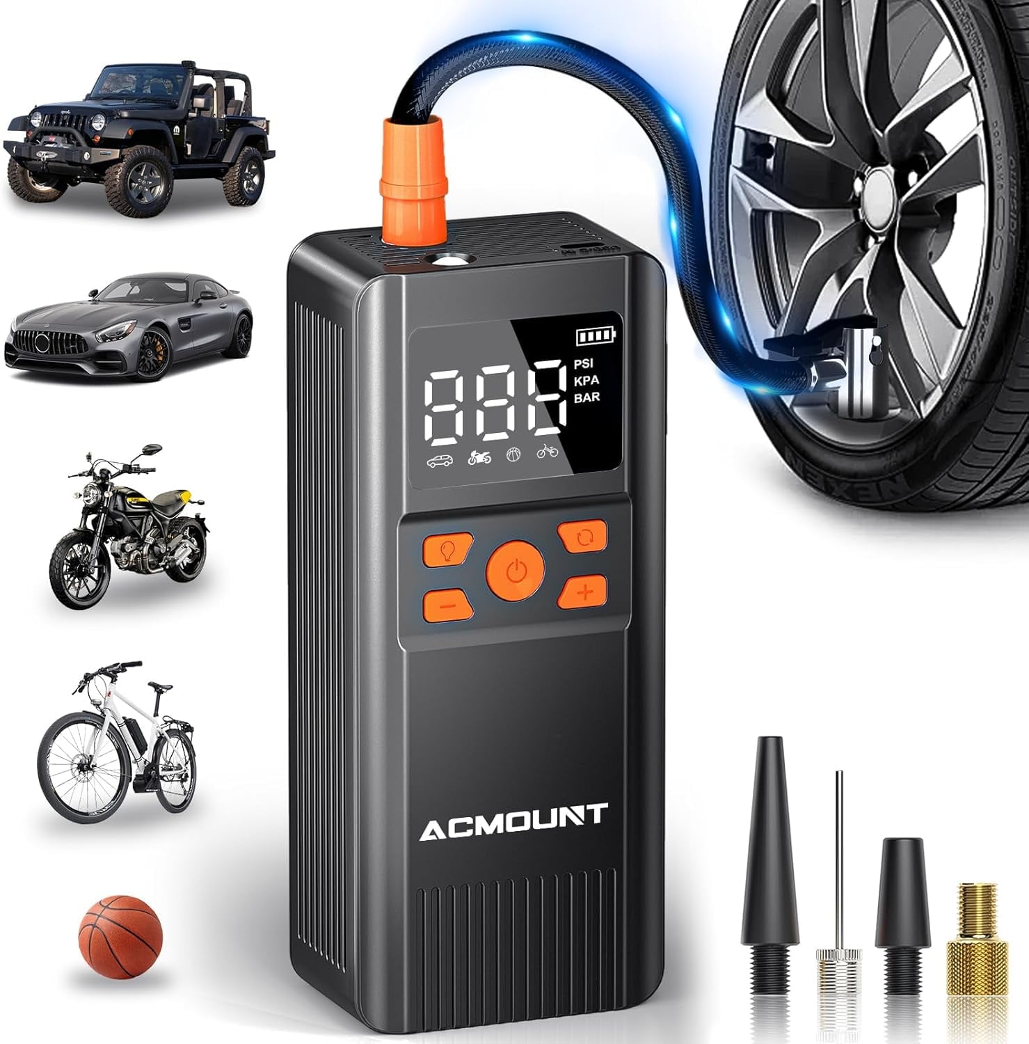 Tire Inflator Portable Air Compressor, Air Pump 150PSI Cordless Electric for Car, Motorcycle ...