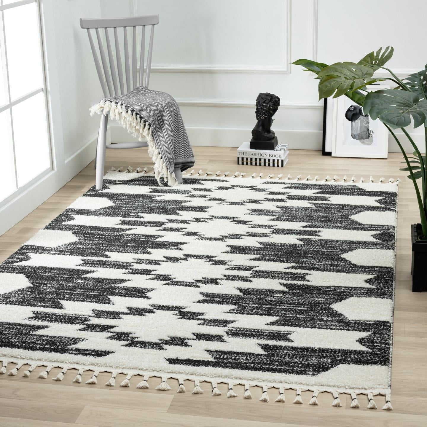 Luxe Weavers South Western Fringe Geometric Black 5x7 Area Rug for ...