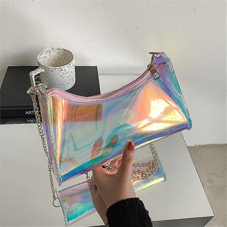 SHTUUYINGG Clear Laser Jelly Bag Travel Makeup Crossbody Bag With One ...