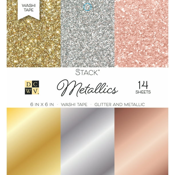 DCWV Single-Sided Cardstock Stack 6"X6" 14/Pkg Washi Metallics Glitter ...
