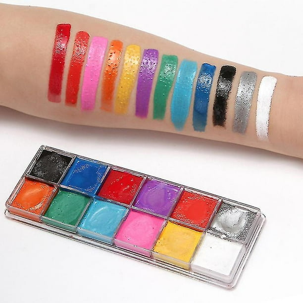12 Colors Professional Face Paint Kit With 2 Brushes Safe Non Toxic ...