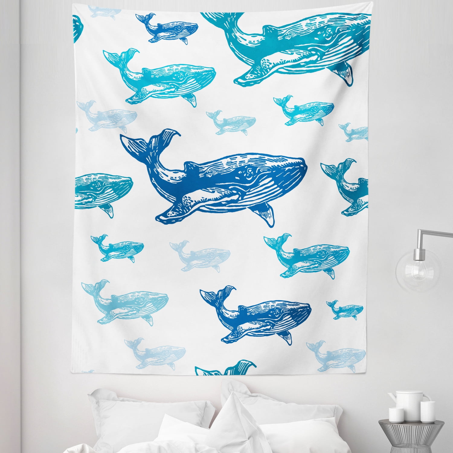 Whale Tapestry, Colorful Realistic Engraved Style of Whale Animals Dangerous Creature Print ...