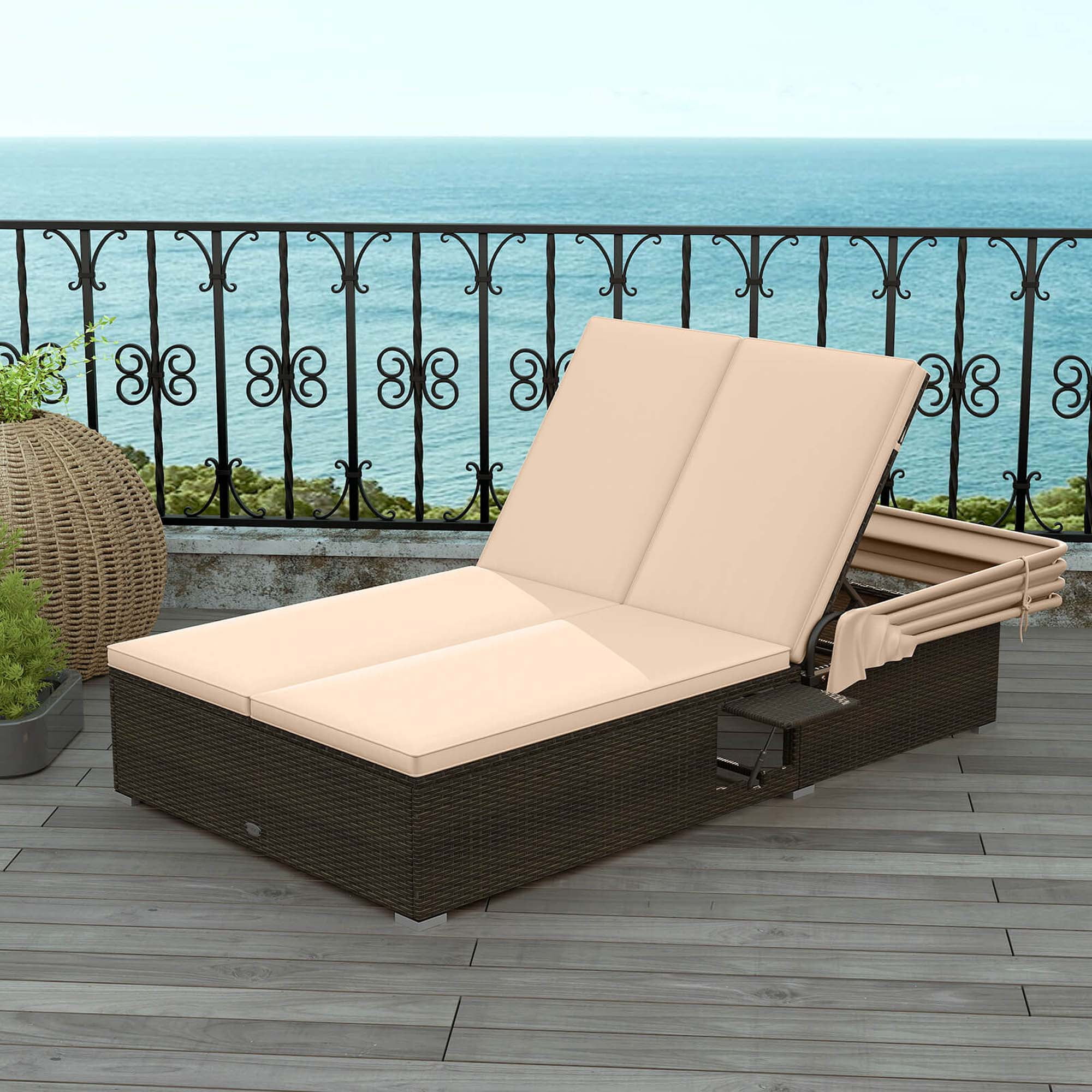 Click here for Costway 2-Person Rattan Lounge Bed With Retractabl... prices