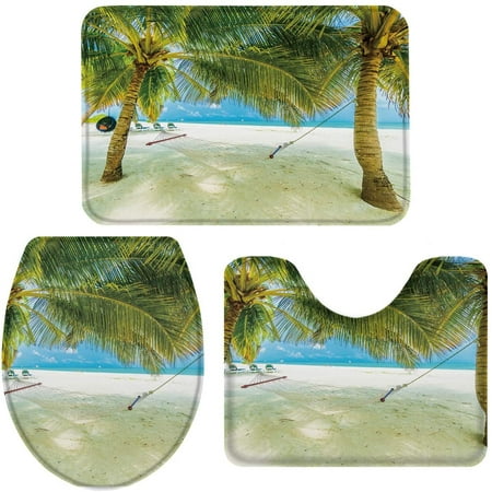 Palm Tree 3 Piece Plush Bathroom Rugs Set-Non Slip Water Absorbent ...