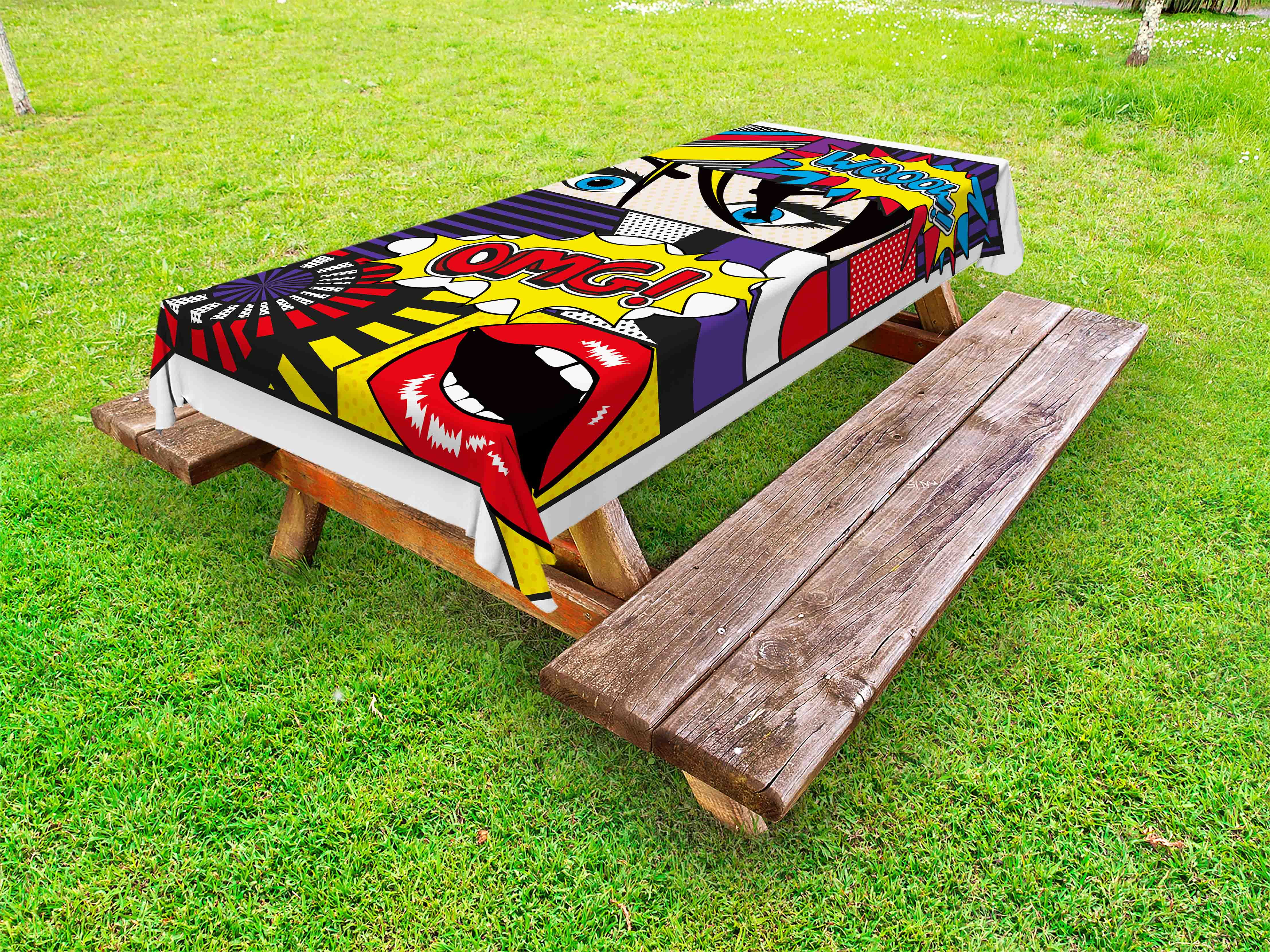 Art Outdoor Tablecloth, Comic Book Inspired Style Wooow Omg Eyes ...
