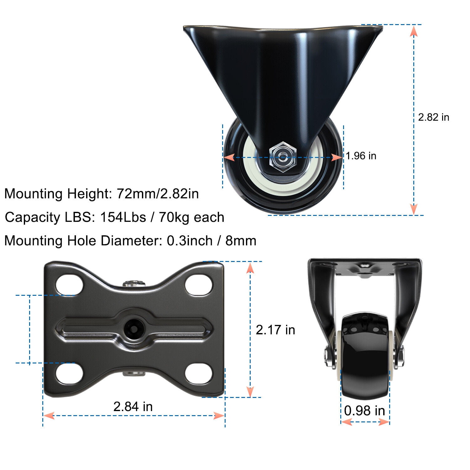 Innens 2 inch Caster Wheels Swivel Heavy Duty Rubber Plate Casters ...