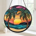 Beach Sunset Palm Tree Glass Suncatcher Window Art Tropical Decorative ...
