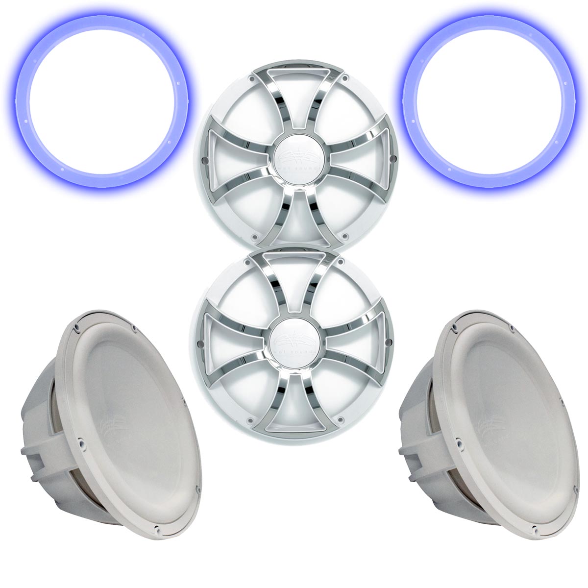 Two Wet Sounds Revo 12" Subwoofers, Grills, & RGB LED Rings - White ...