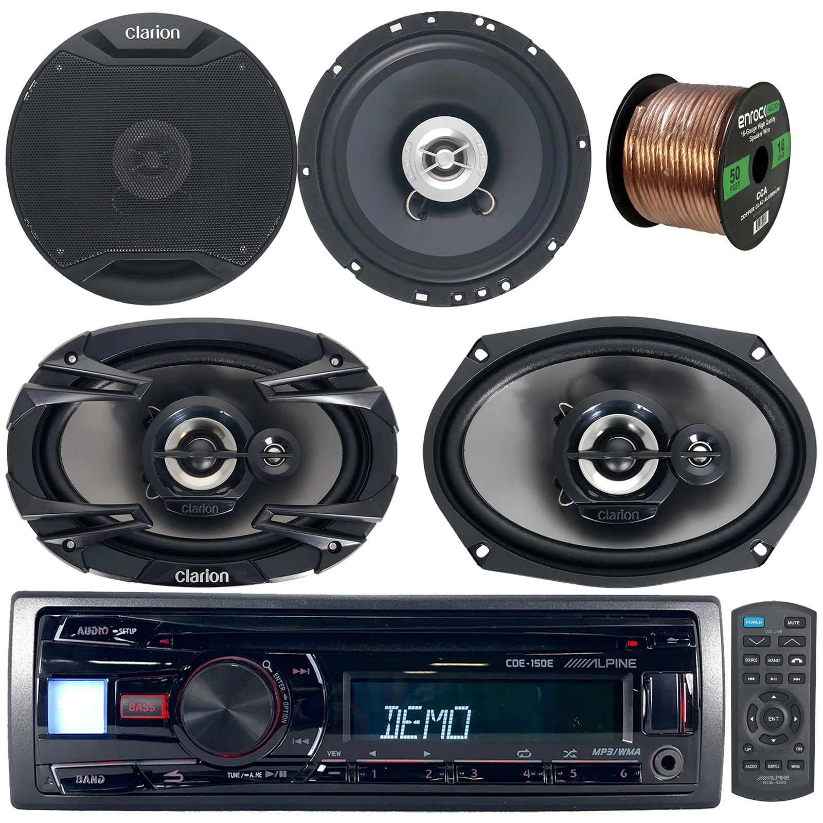 Alpine CDE-150E Single DIN CD Player USB AUX Radio Receiver Bundle ...