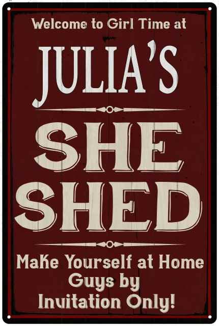 JULIA'S She Shed Red Sign Lady Cave Sign 16 x 24 Matte Finish Metal ...