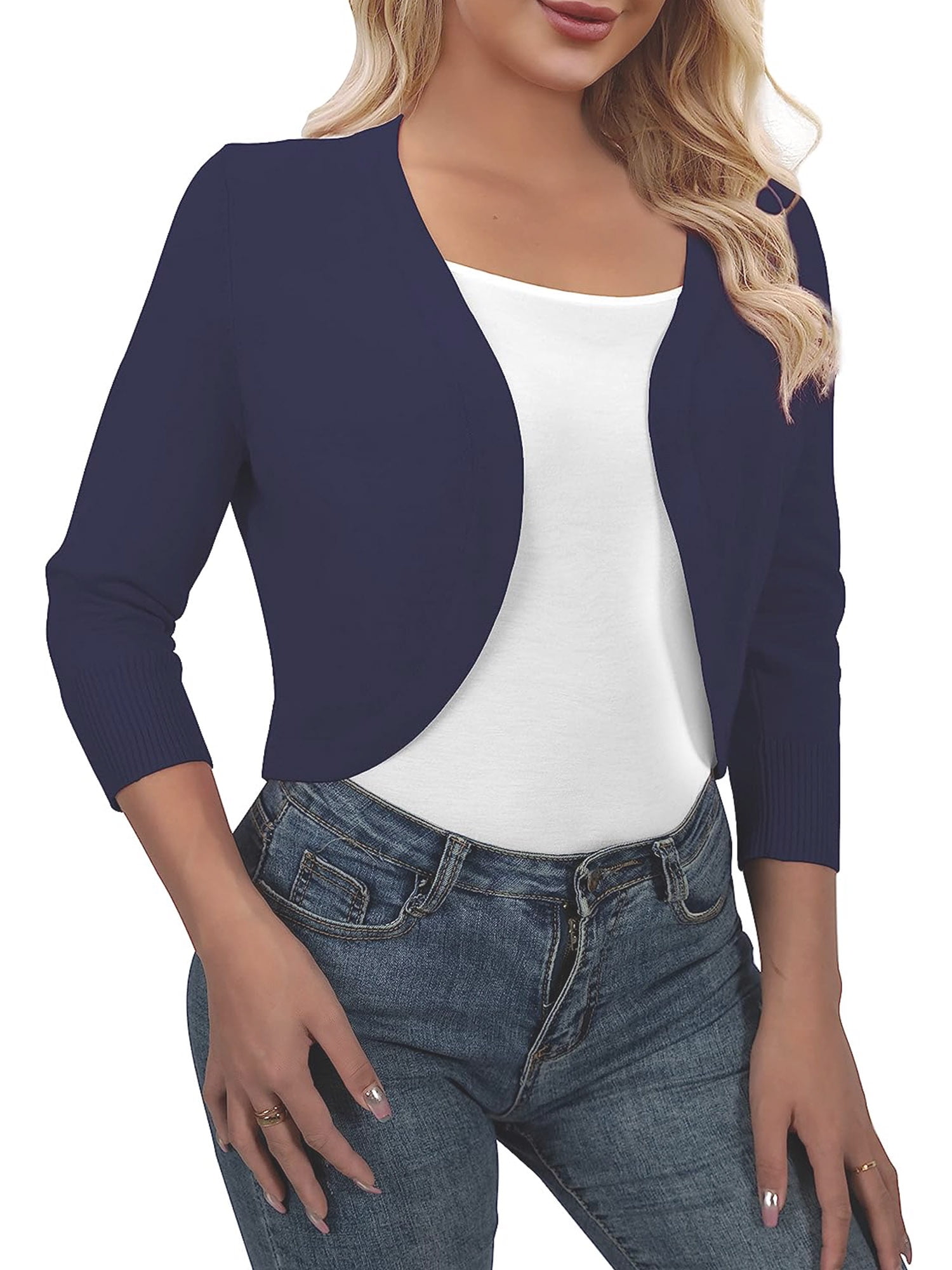 Très Chic Mailanda Women's Open Front 3/4 Sleeve Cropped Cardigan ...