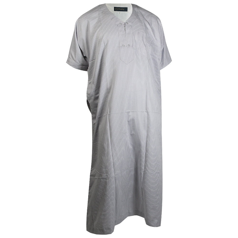 Hijaz White Short Sleeve Lounge Thobes with Lavender Micro-Plaid ...