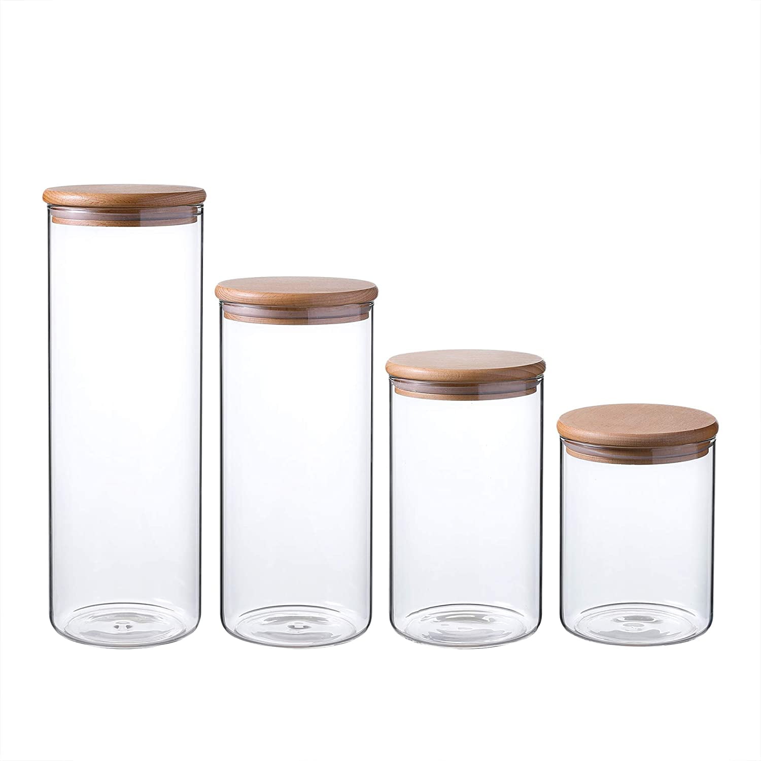 Whole Housewares | Clear Glass Storage Jar 60/47/34/24oz With Beech ...