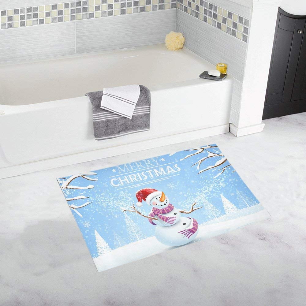 CADecor Christmas Background With Snowman And Snowflakes Non-Slip Bath ...