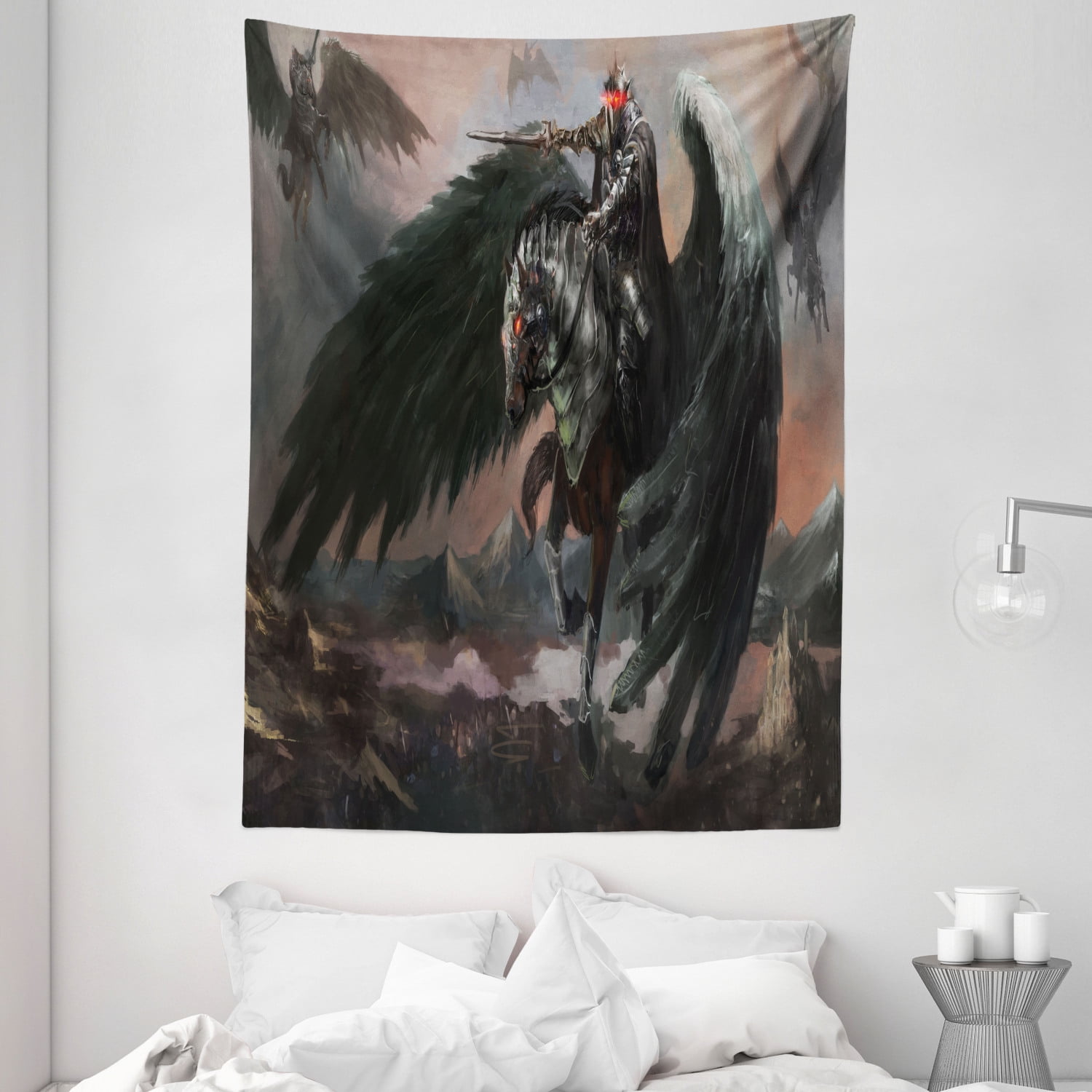 Fantasy World Decor Tapestry, Pegasus King Leads His Army the Dark Ages ...