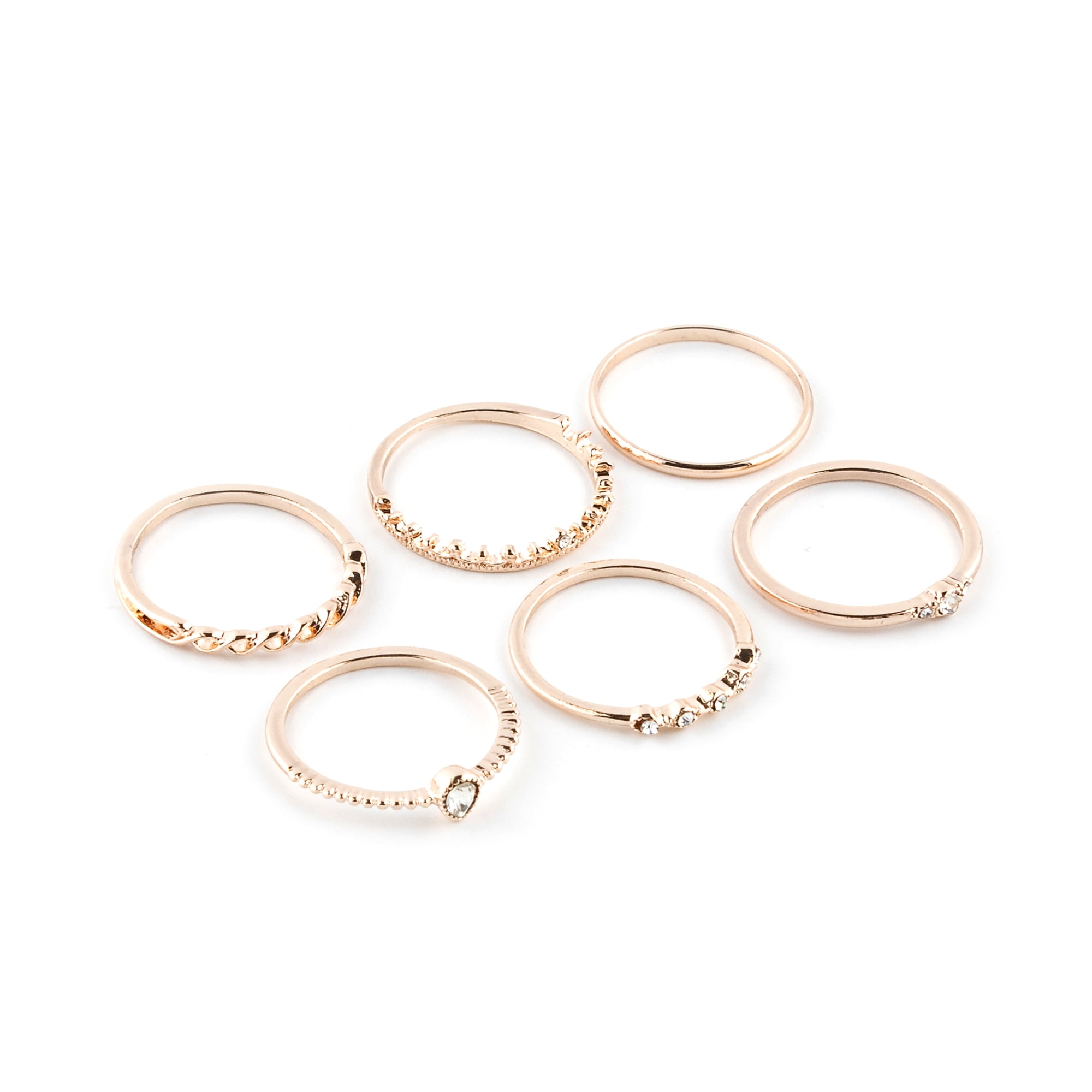 Claire's Teenager's Rose Gold Royal Glam Rings, Assorted Set, Size 9, 6 ...