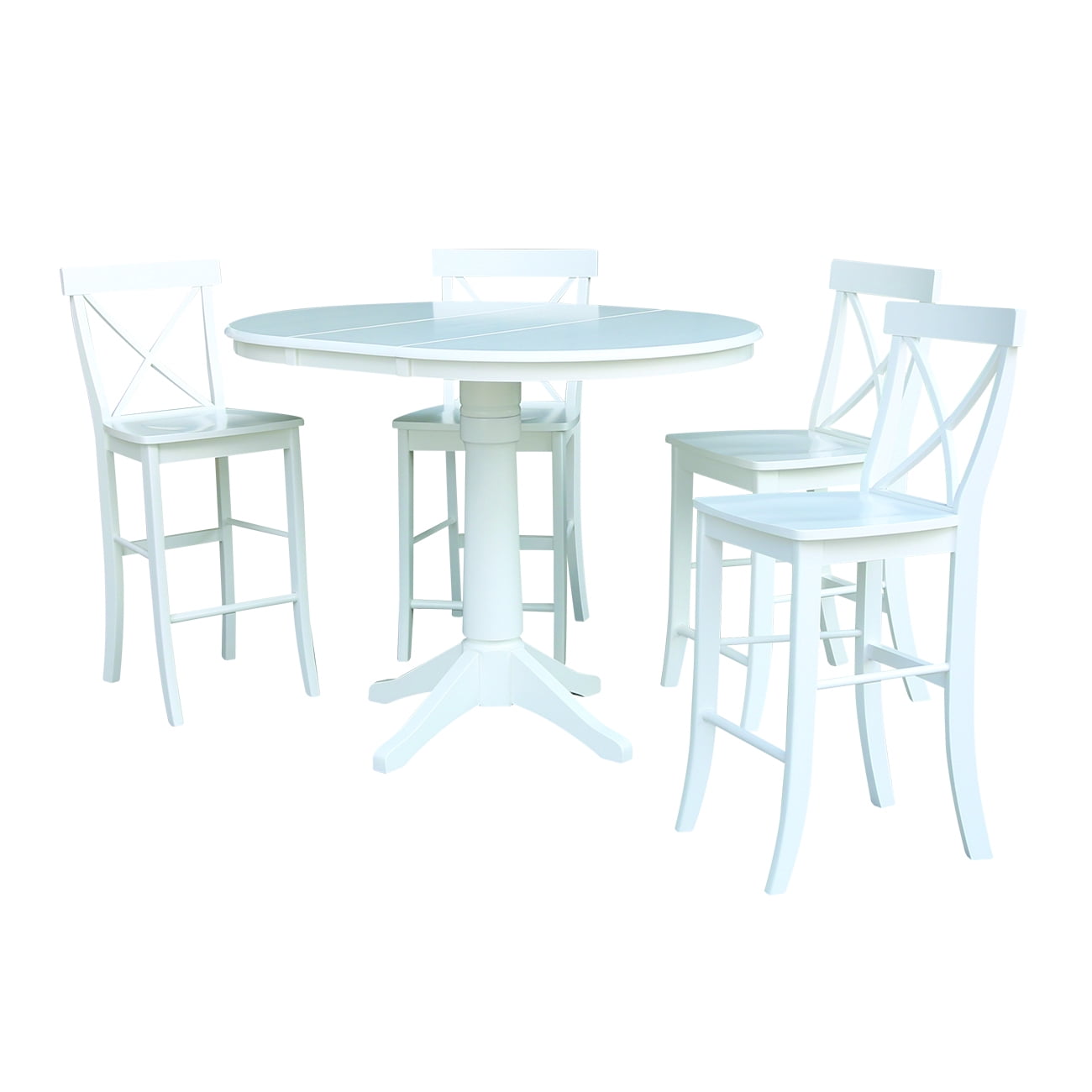 36" Round Counter Height Table with 12" Leaf and 4 X-back Stools ...