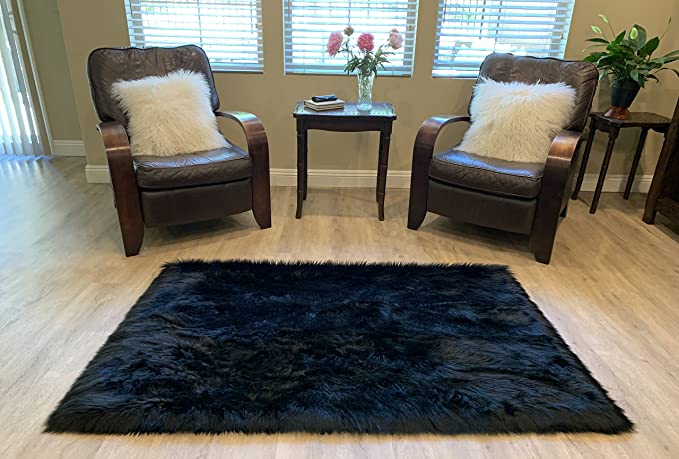 Lambzy Faux Sheepskin Rectangular Fluffy Shag Area Rug 5’x8’ feet ...