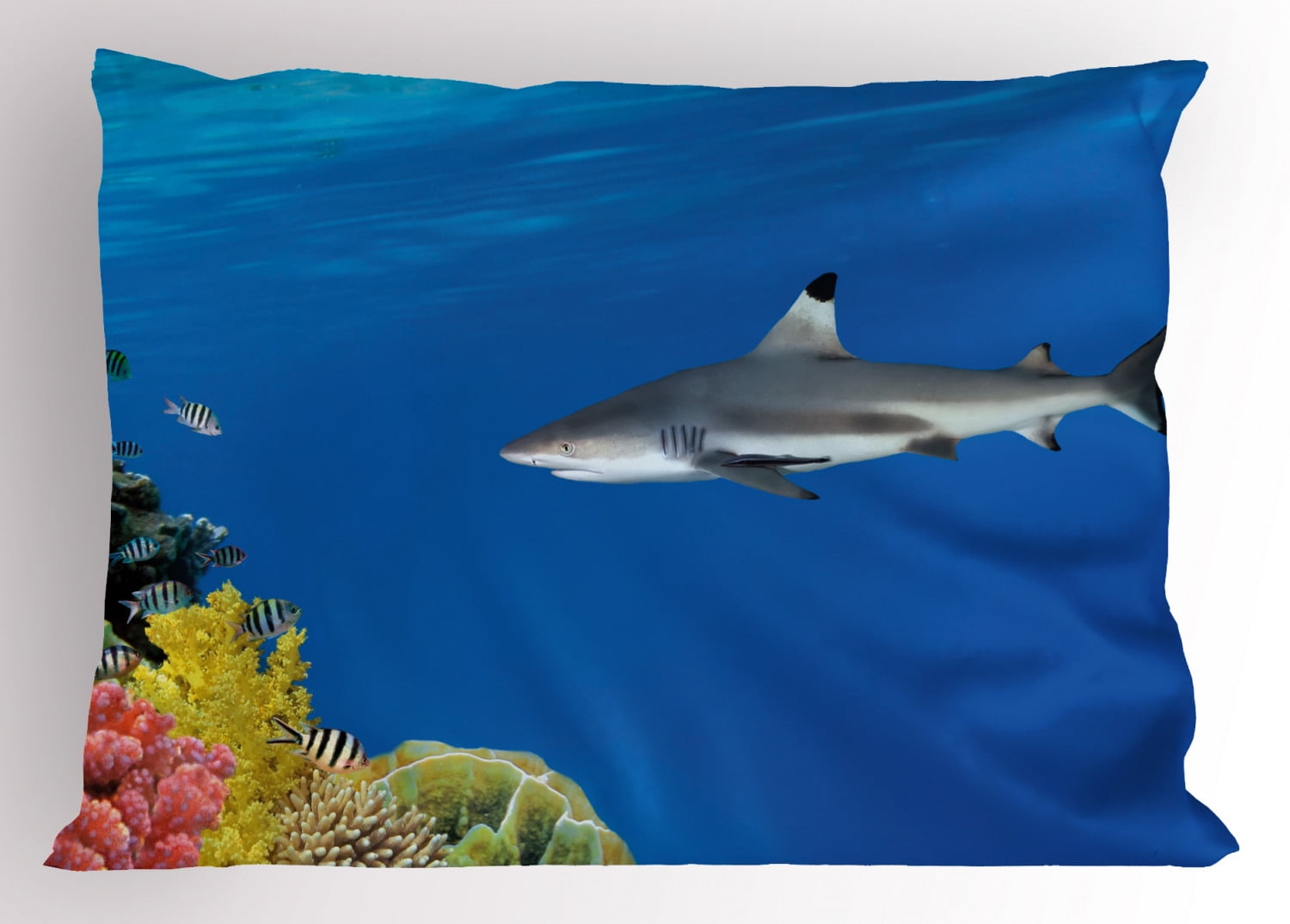 Shark Pillow Sham Tropical Underwater World with Fishes Swimming and ...