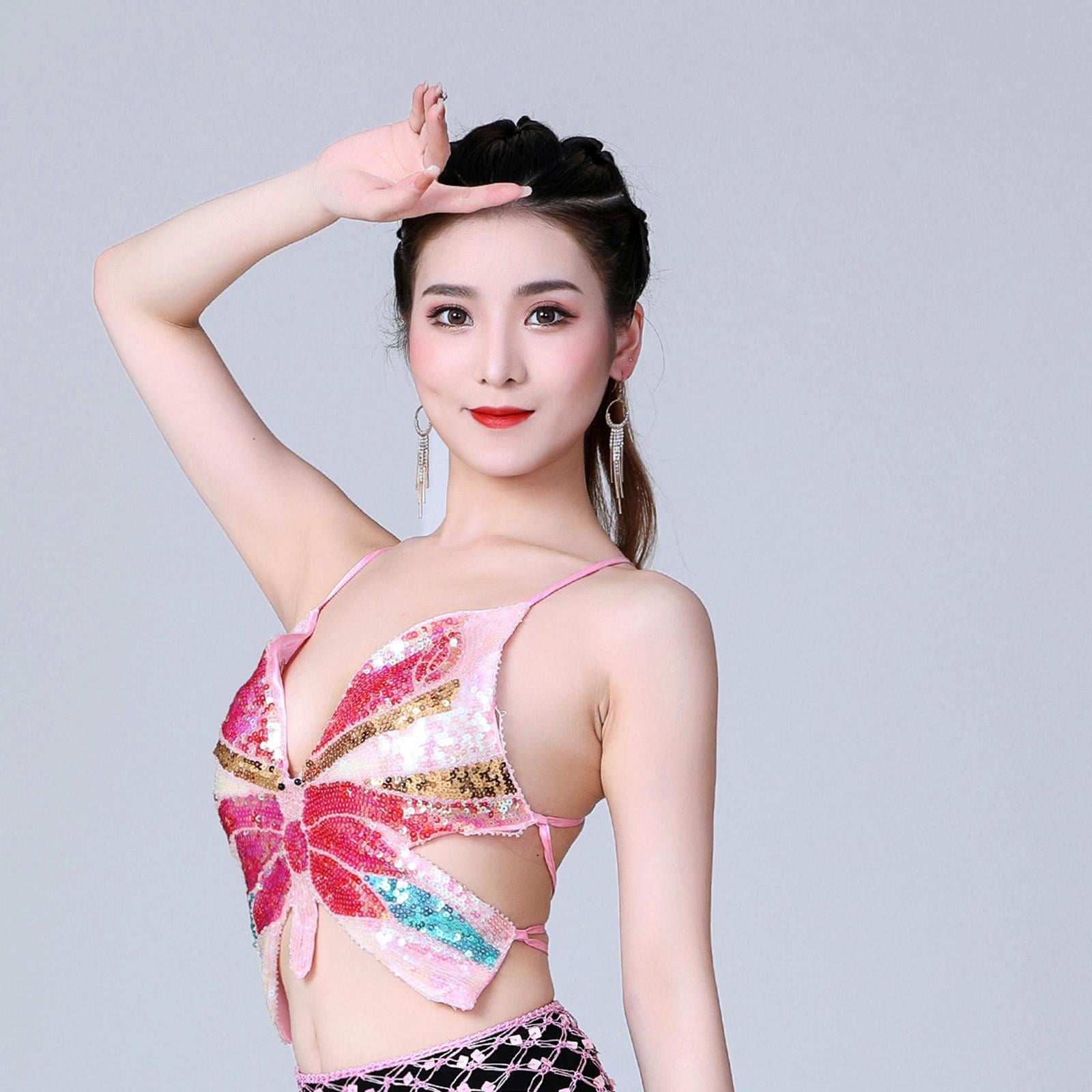 Click here for Dynwaveca Women Sequins Butterfly Crop Top Club Be... prices