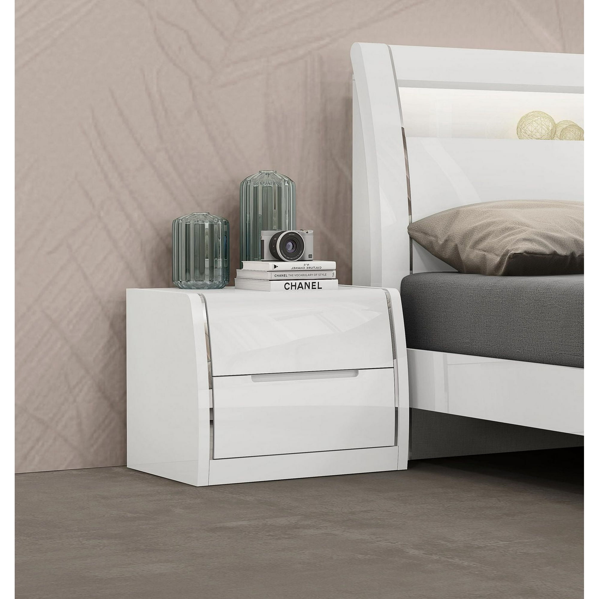 Click here for K-Living Phoebe Solid Wood Nightstand In High-Glos... prices
