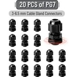 Bates- Cable Gland, PG7, 20 Pack, 3-6.5 mm Cable Gland Connectors ...