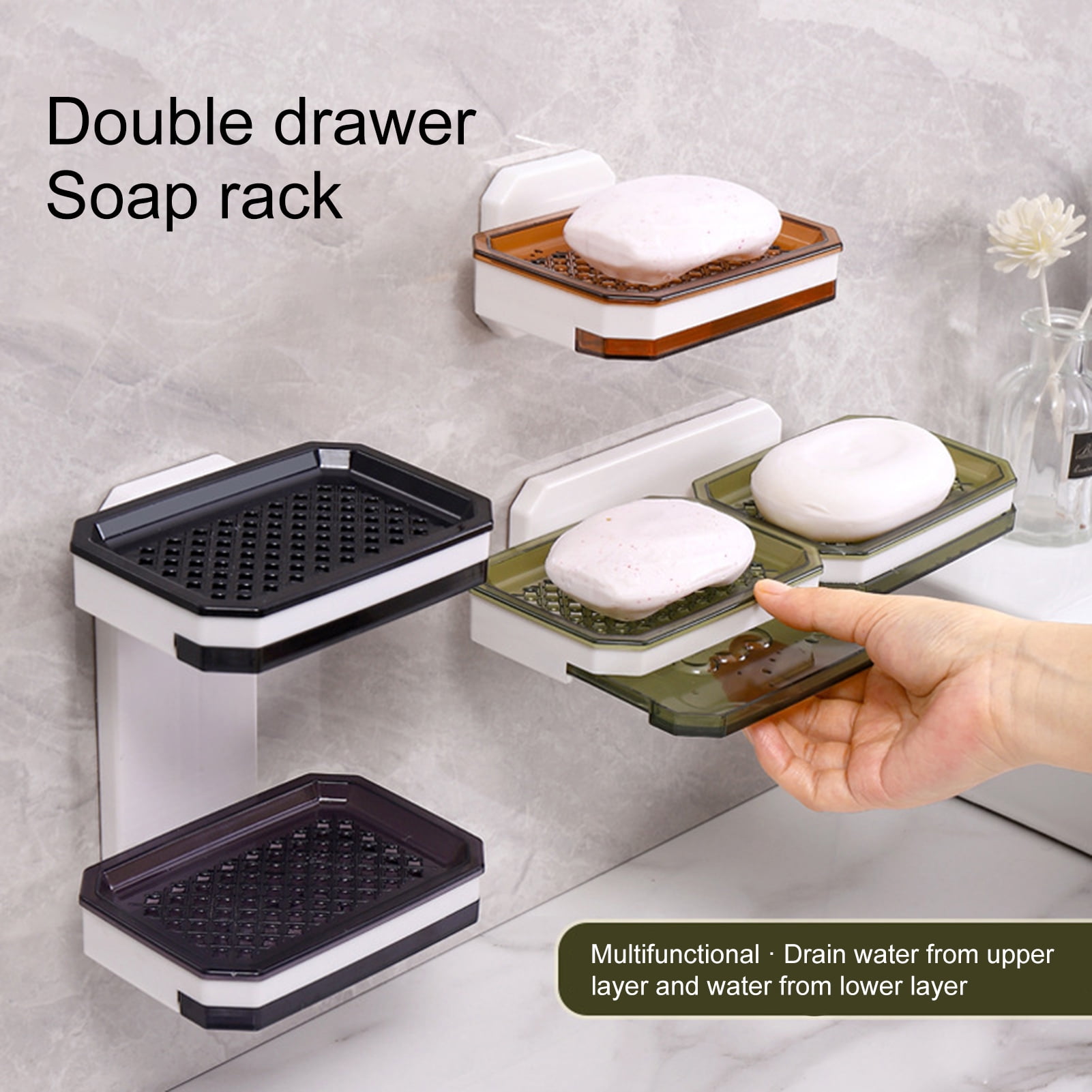 Hesroicy Double Layer Wall-Mounted Soap Box with Punch-Free Adhesive ...