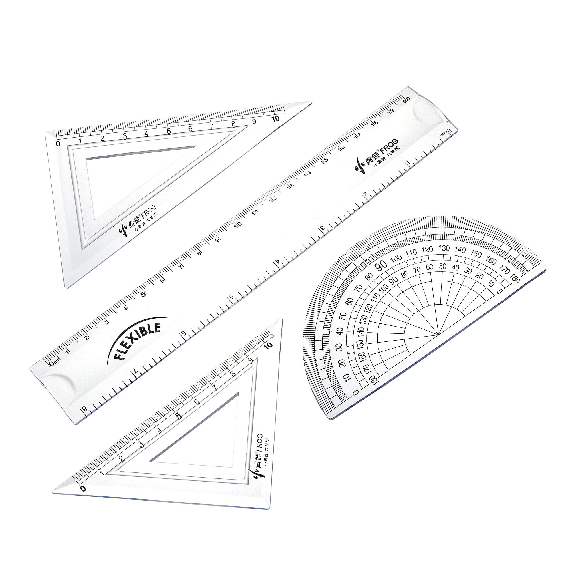 Math Set Transparent White Flexible Rulers with Protractor Triangle ...