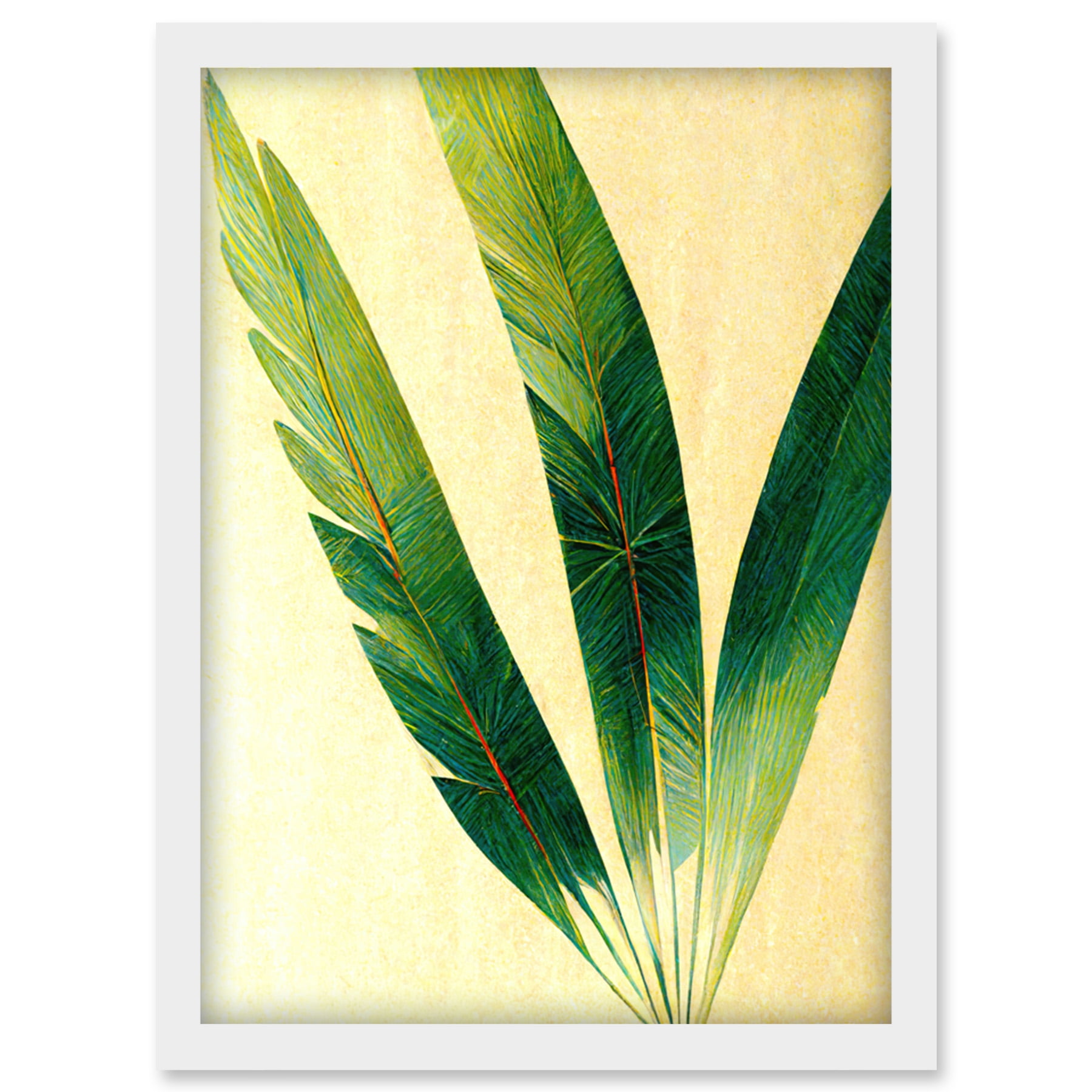 Modern Fan Palm Tree Leaf Detail Study Illustration Artwork Framed Wall ...