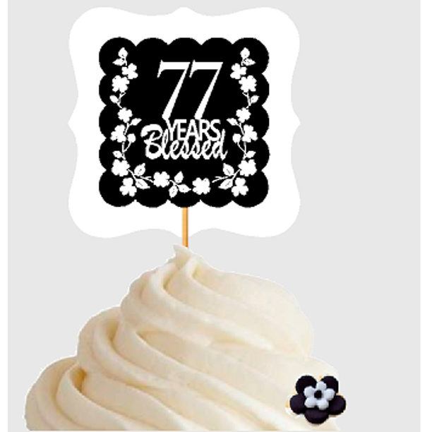 77th Birthday / Anniversary Blessed Cupcake Decoration Toppers Picks ...