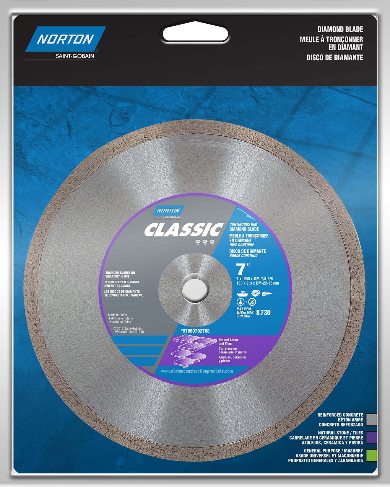 Classic 7 in. Dia. Continuous Rim Diamond Saw Blade For Natural Stone ...