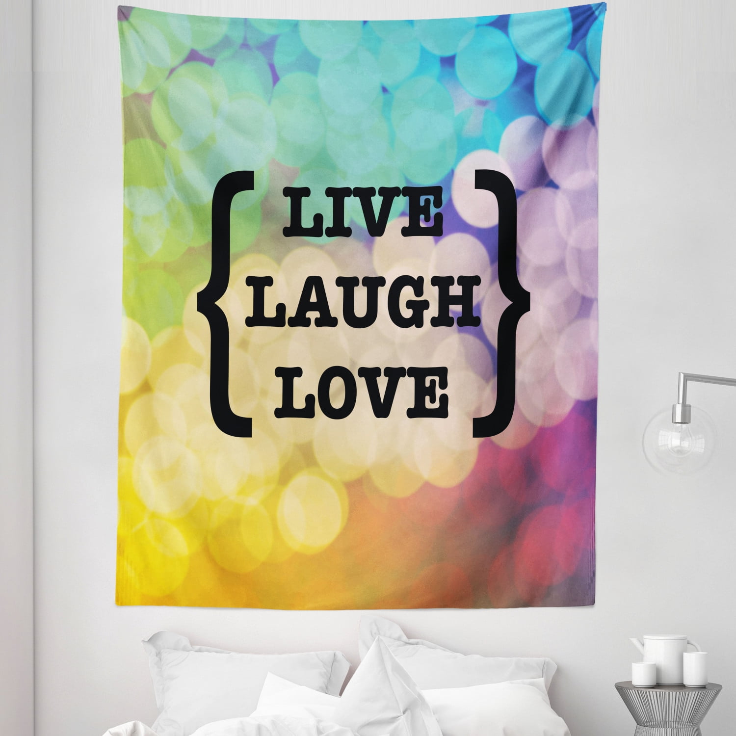 Live Laugh Love Tapestry, Wise Phrase in Parenthesis Colorful out of ...