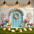 Cute Bunny Easter Banner Colorful Easter Eggs Spring Backdrop Spring Floral Garden Rabbit ...