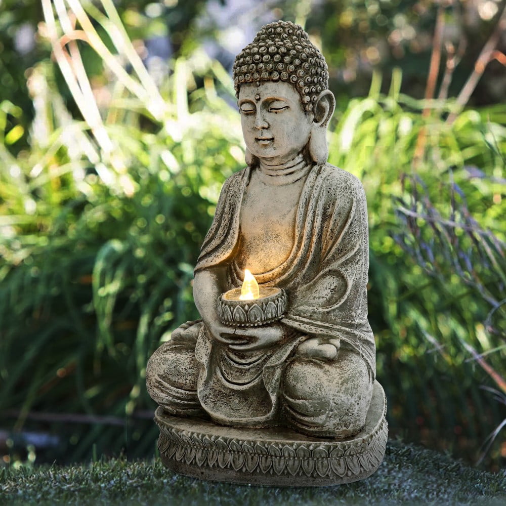 Buy Seated Buddha Statue, Zen Buddha Figurine Solar Powered Flickering ...