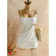 Beige Boho Mini Dress With Sequin Bodice And Draped Ruched Skirt For ...