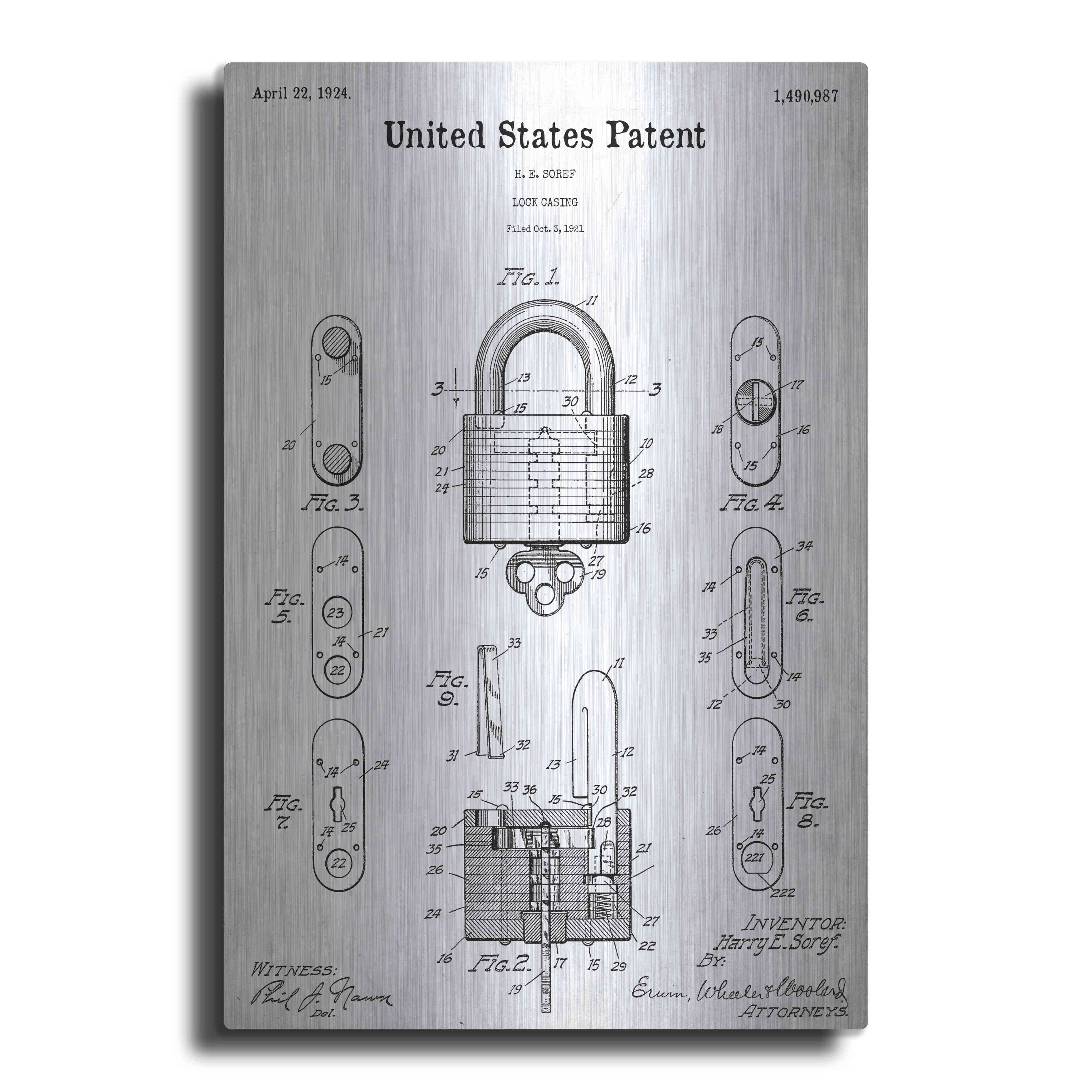 Luxe Metal Art 'Lock Blueprint Patent White' Acrylic Glass Wall Art, 12 ...