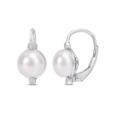 AVORA 10K Yellow Gold 7mm White Freshwater Cultured Pearl Lever-back ...