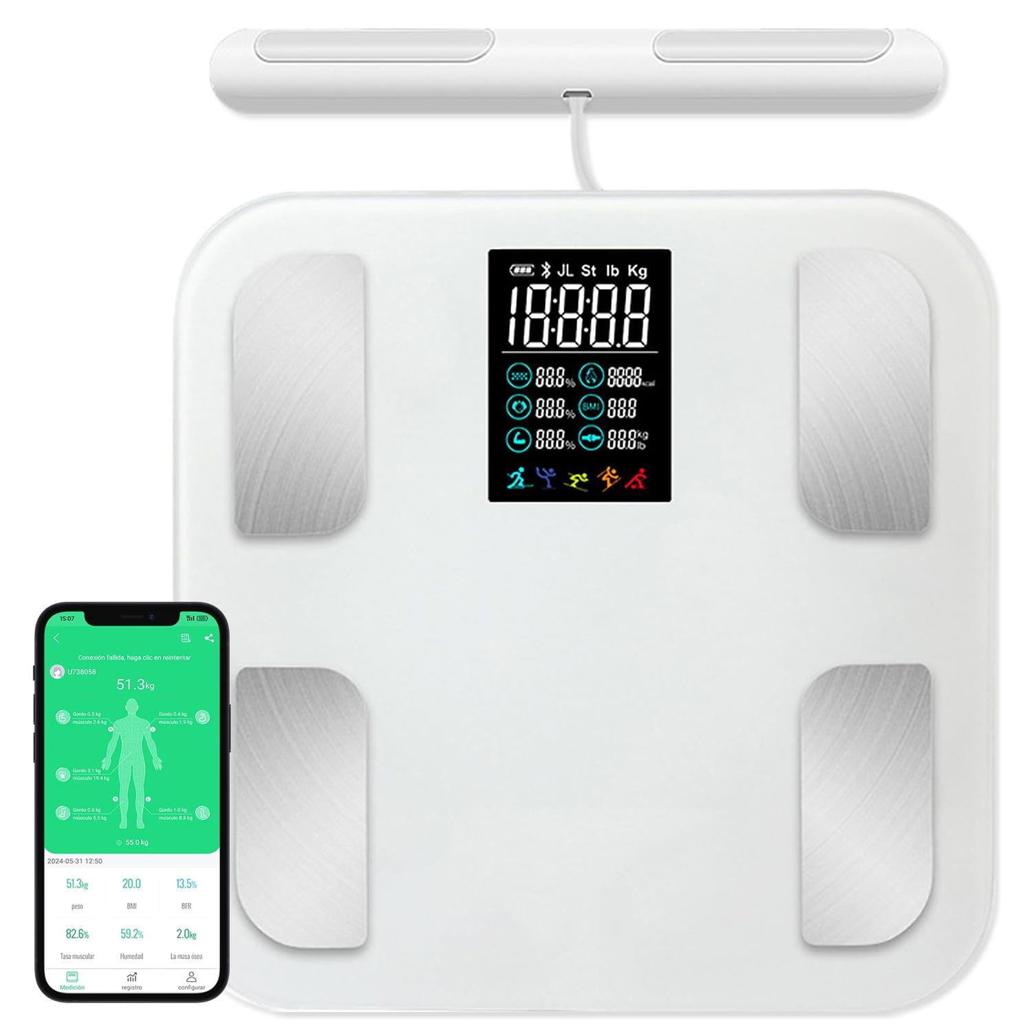 EDWINAYY Báscula Inteligente 8 Electrodos - Analizador Corporal Bluetooth con Bioimpedancia ...